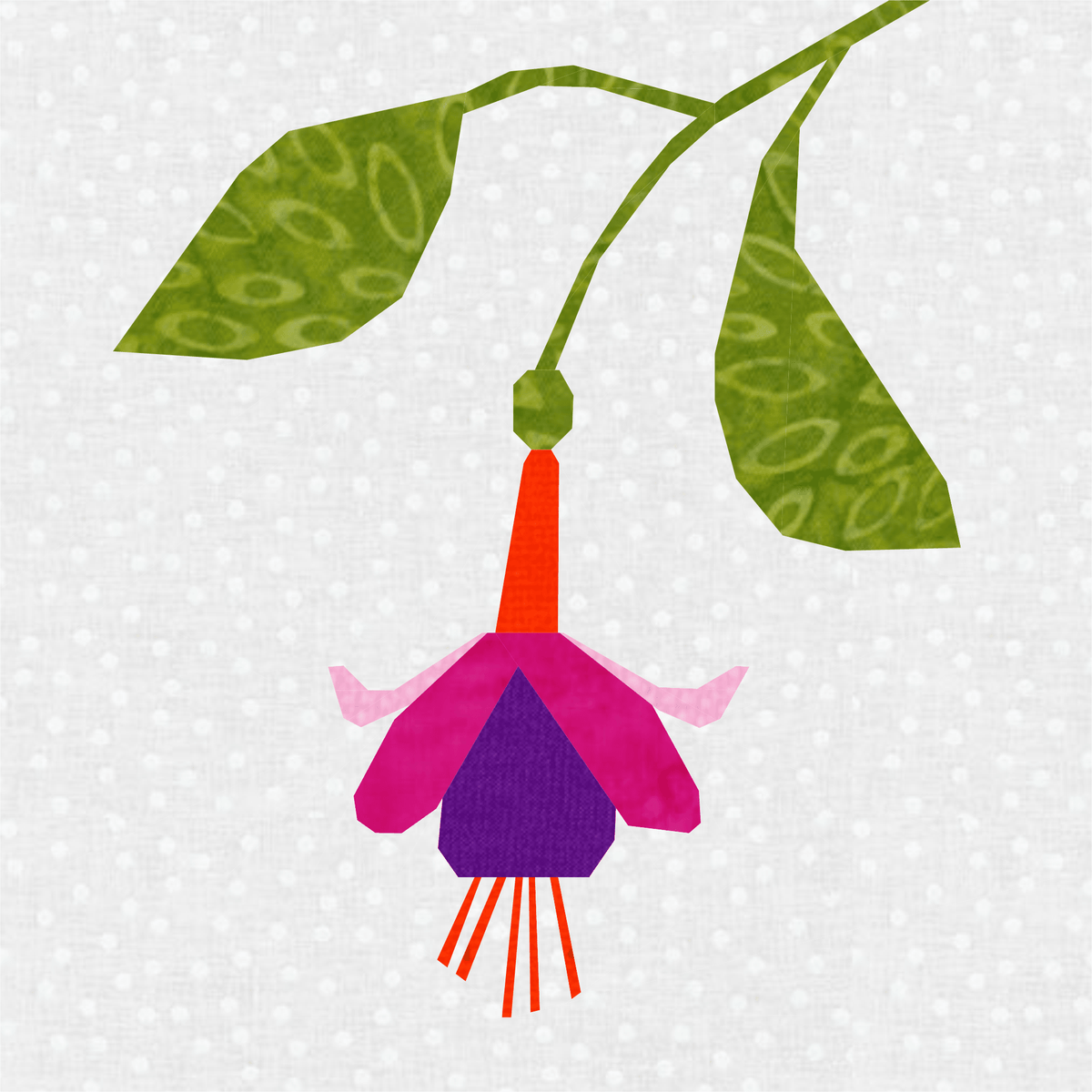 Fuchsia, Flower Foundation Paper Piecing (FPP Pattern), Quilt Block, 3 ...