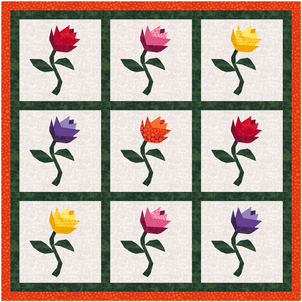 Single Rose, Foundation Paper Piecing Pattern (FPP), Quilt Block, 3 ...